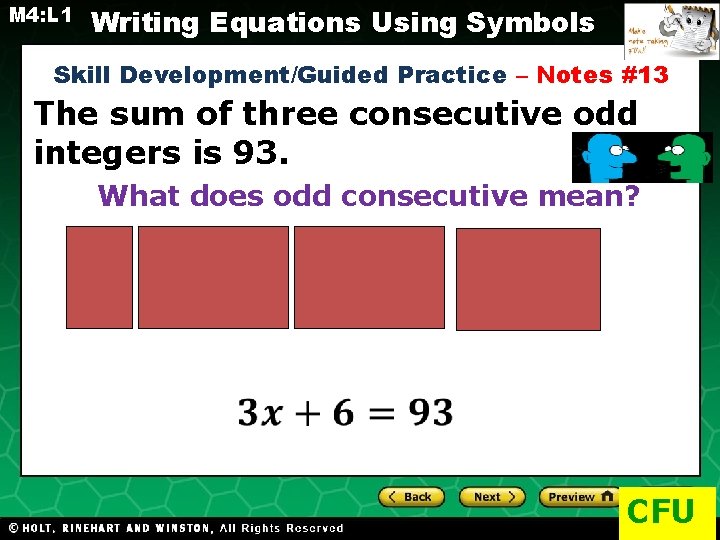 M 4 L 1 Writing Equations Using Symbols