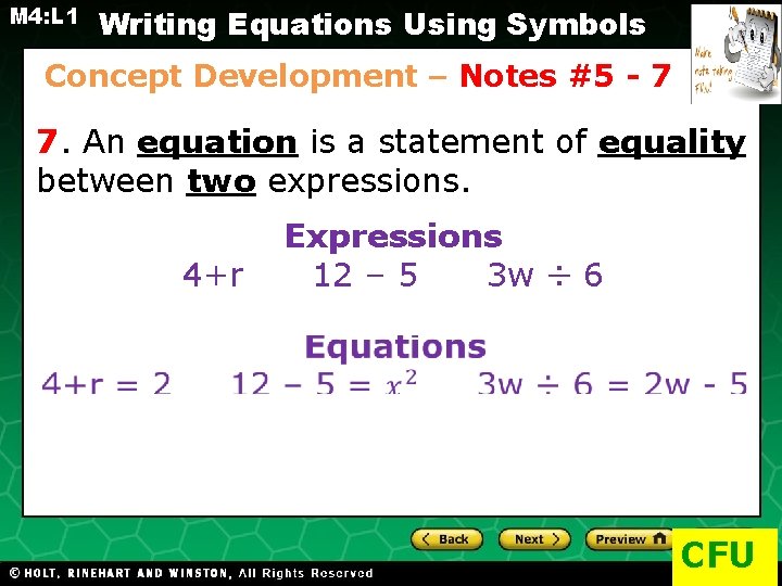 M 4 L 1 Writing Equations Using Symbols
