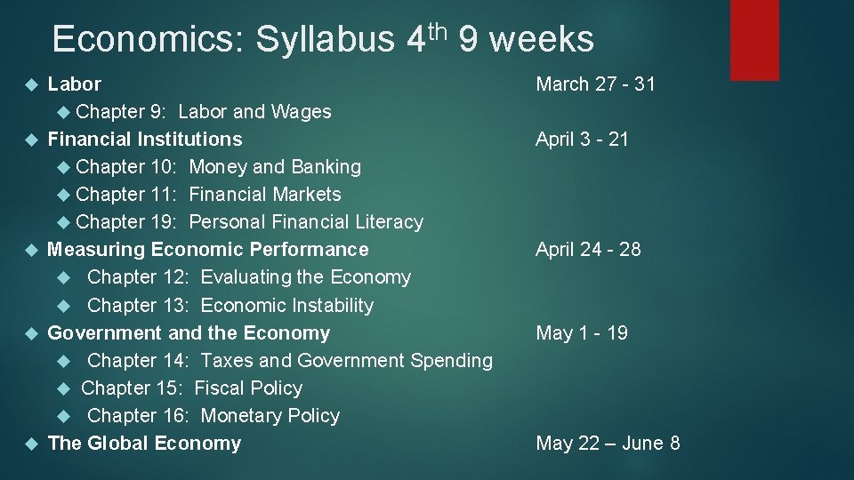 Government Economics Open House 2018 Class Objectives 1