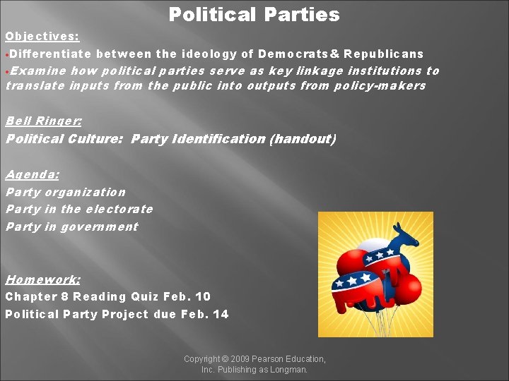 Political Parties Objectives Differentiate between the ideology of