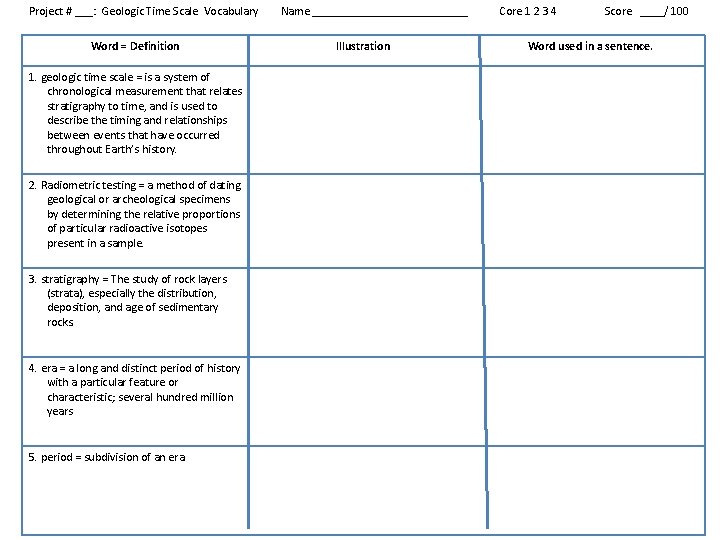 Project Geologic Time Vocabulary Due Directions Tape this