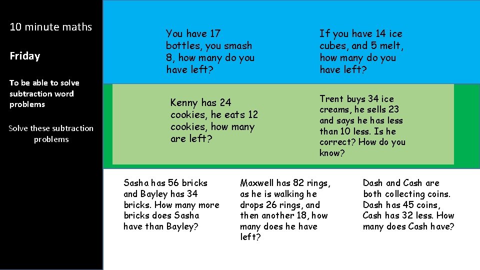 10 minute maths Monday To be able to