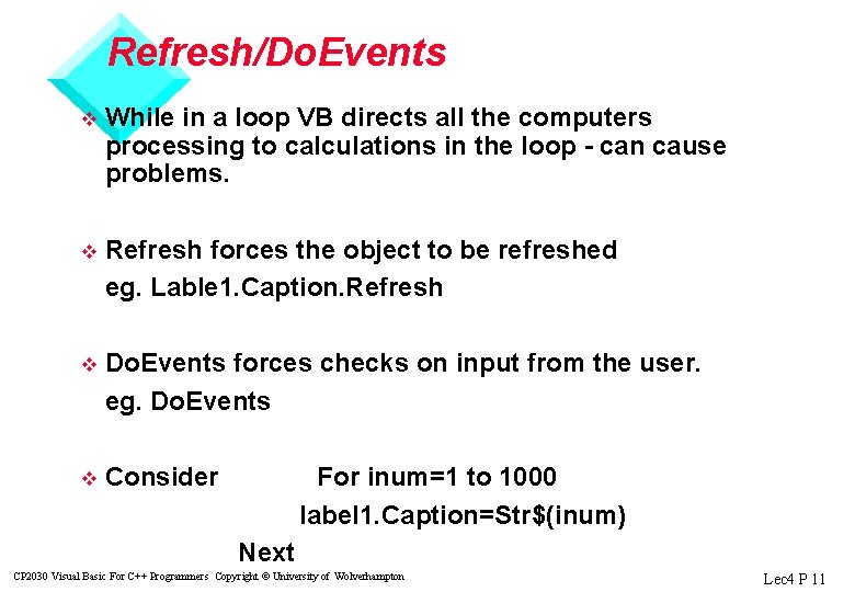 CP 2030 VBFC Lecture 4 Back To Index