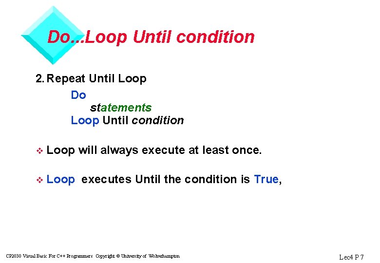 CP 2030 VBFC Lecture 4 Back To Index