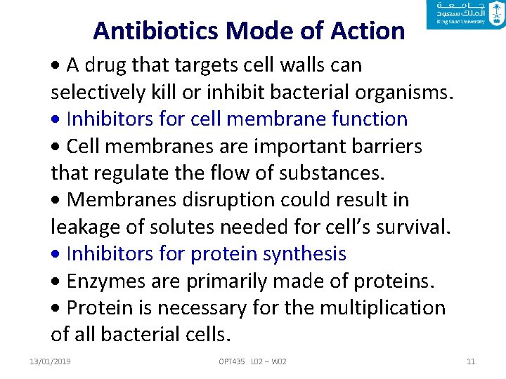 OPTO 435 Microbiology II Gamal ElHiti Antimicrobial Drugs