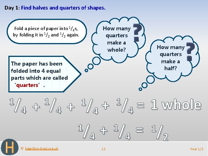 Fractions and Multiplication Understanding halves and quarters Objectives