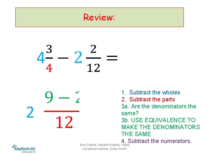 Year 5 Fractions Lesson 4 Subtracting mixed numbers