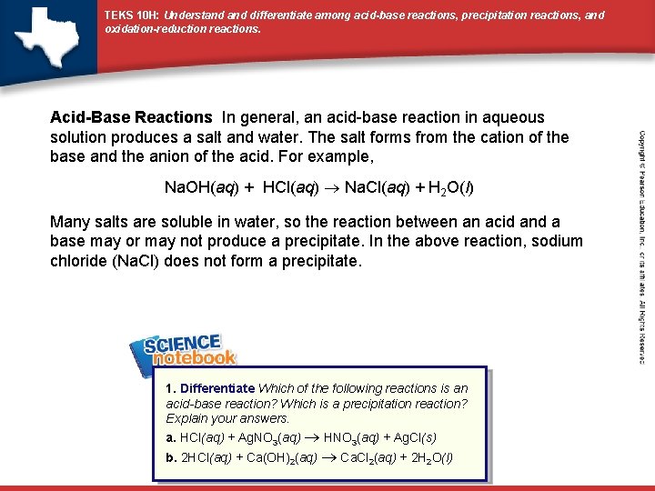 TEKS 10 H Understand differentiate among acidbase reactions