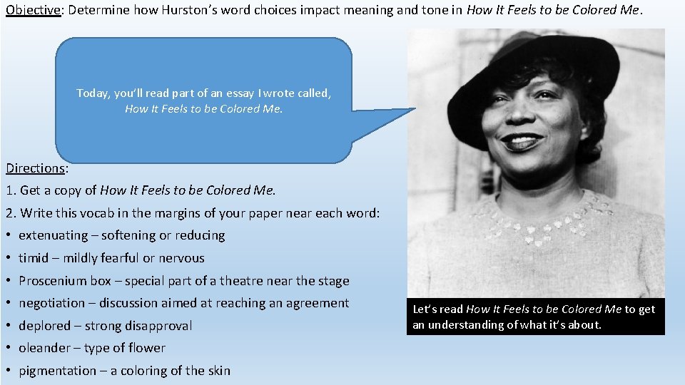 Objective Determine how Hurstons word choices impact meaning