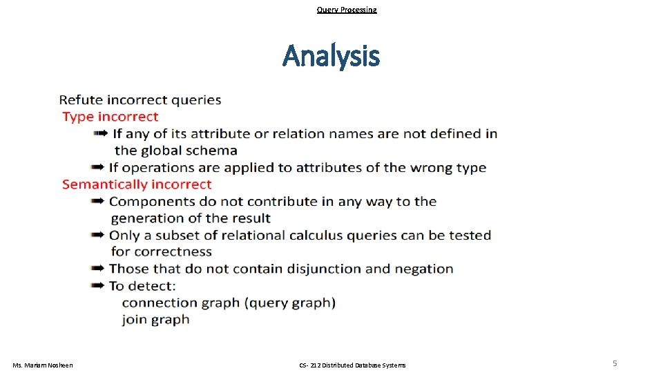 CS 212 Distributed Database Systems Query Processing Part