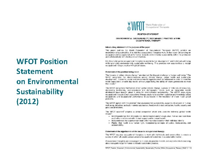 Exploring the WFOT position statement on environmental sustainability Exploring the WFOT position statement on environmental sustainability