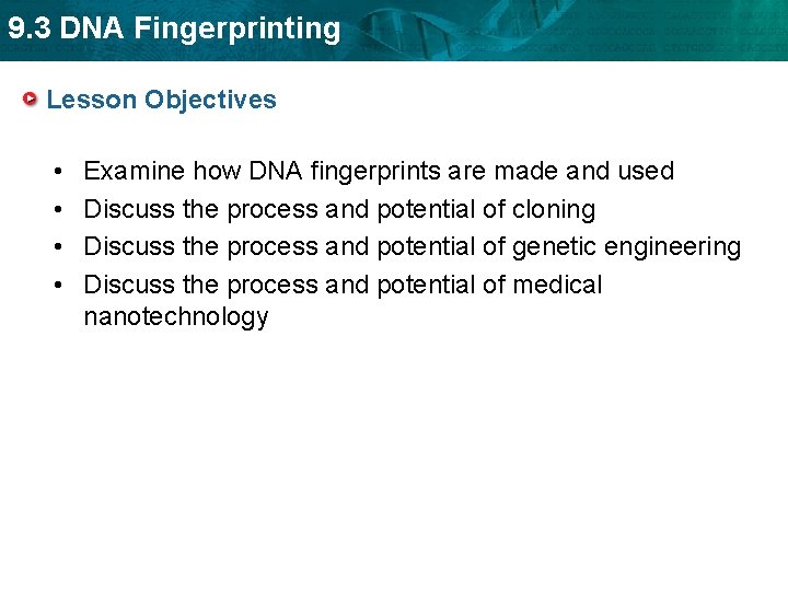 Biology Unit Four H DNA Fingerprinting and Genetic