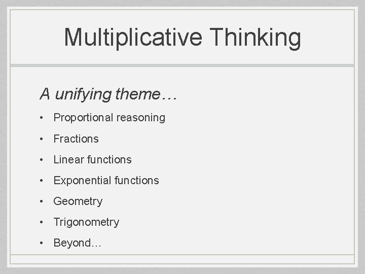 Multiplicative ThinkingNot Just a Topic but a Way