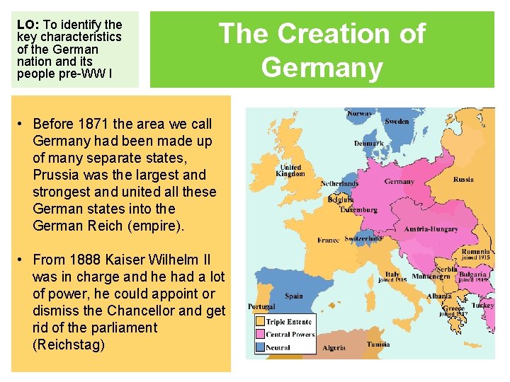 What was Germany like Pre 1918 Learning Objectives