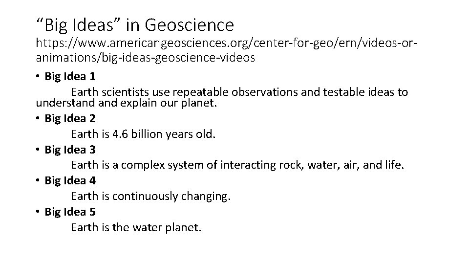 Big Ideas in Geoscience and NGSS alignments Pertaining