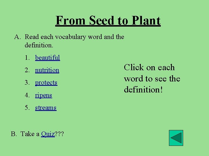 Vocabulary From Seed to Plant beautiful nutrition protects