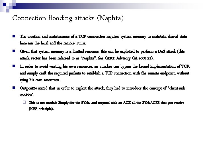 Some insights about the recent TCP Do S