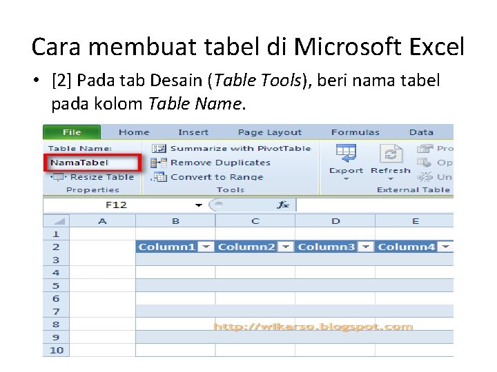 Membuat Tabel di Microsoft excel Fungsi nama tabel