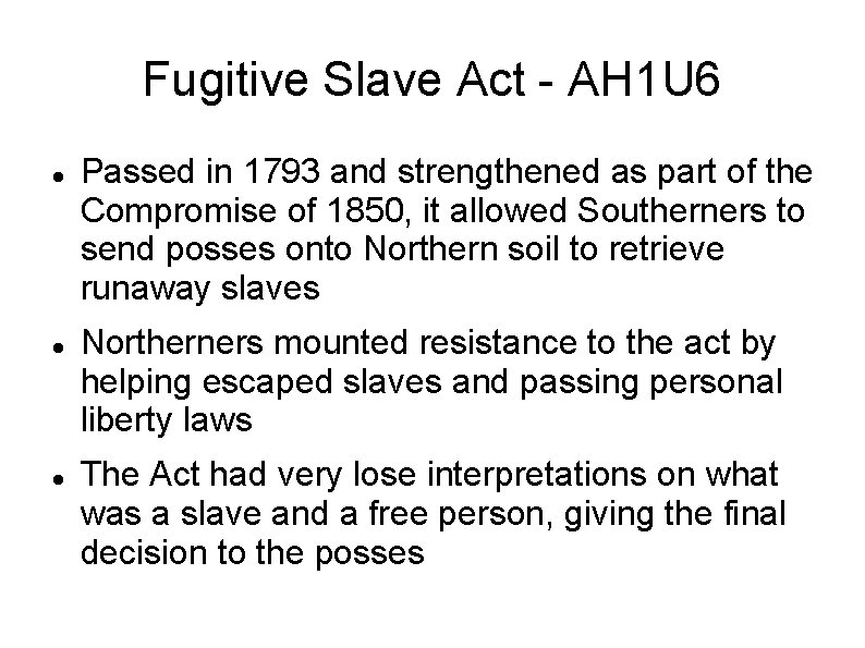 Vocabulary American History I Unit 6 The Civil