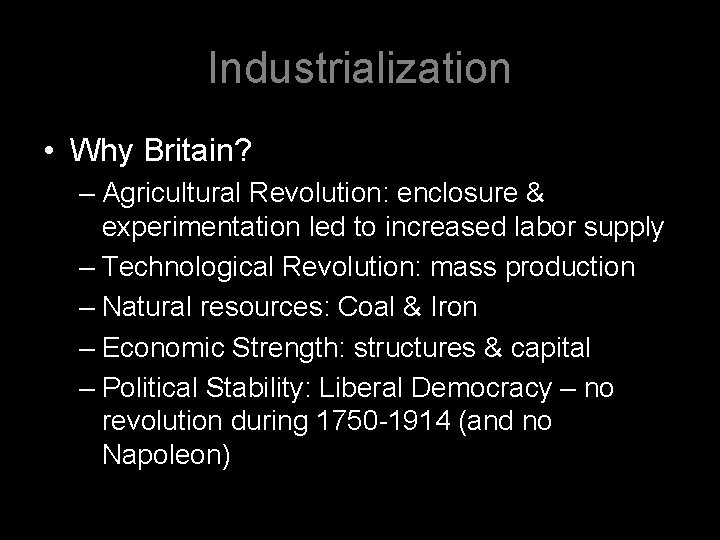 Review Session 1750 1914 General Overview The Establishment