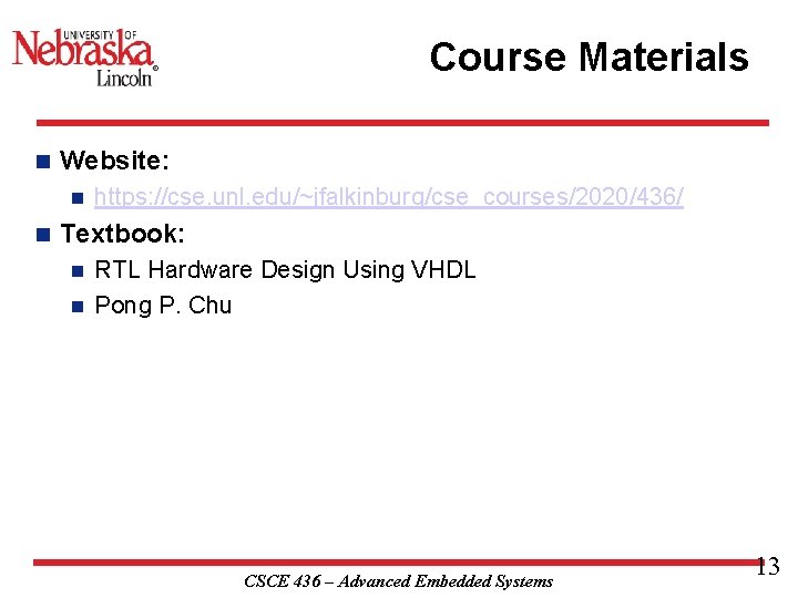 CSCE 436 Advanced Embedded Systems Lecture 1 Intro