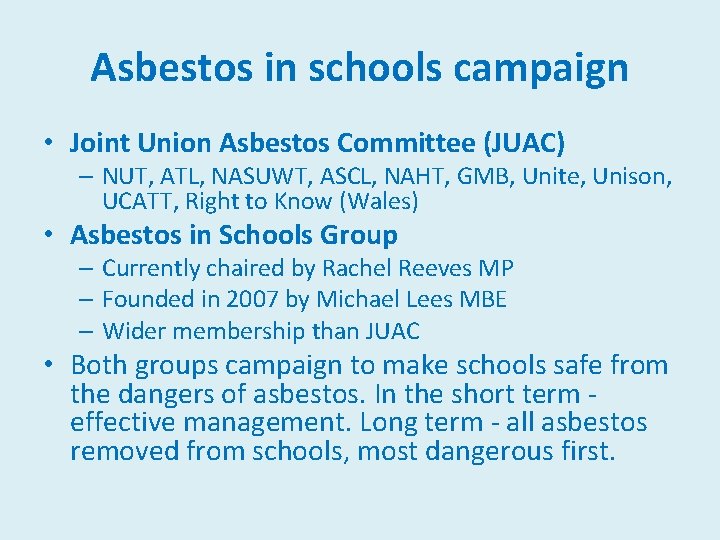 Asbestos in Schools The need for action Sarah