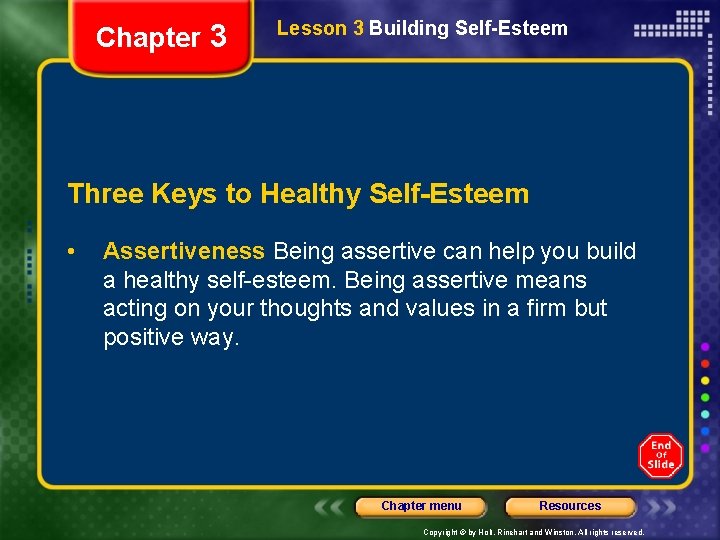 Chapter 3 Lesson 3 Building SelfEsteem Bellringer Describe