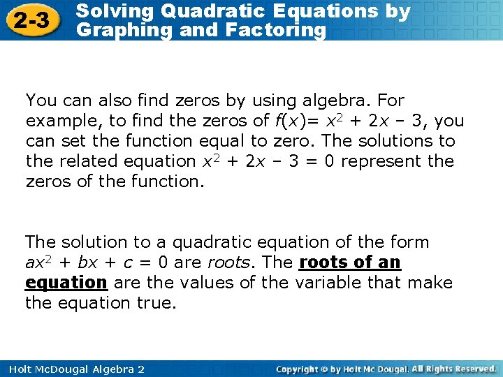 2 3 Solving Quadratic Equations by Graphing and