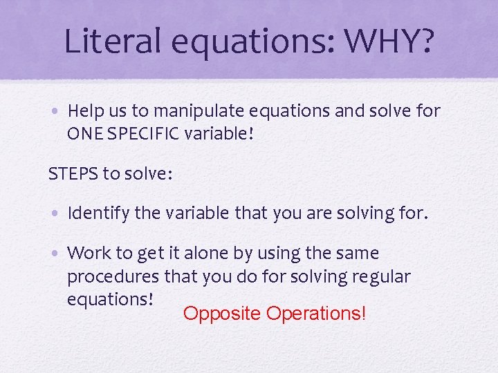 2 8 Literal Equations Algebra AB WarmUp Agenda