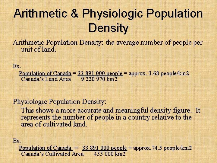 Population Density Distribution Population Density The average number