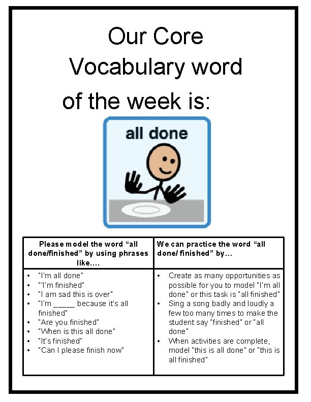 Our Core Vocabulary word of the week is