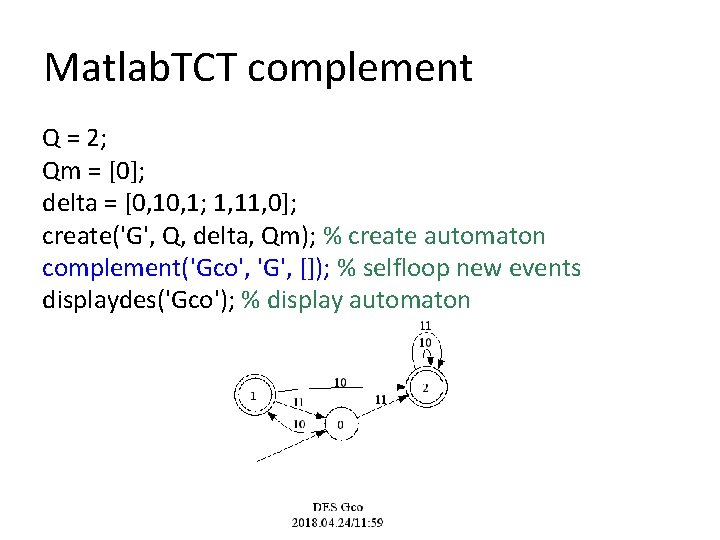 Operations On Automata Complement Example Example Complement Matlab