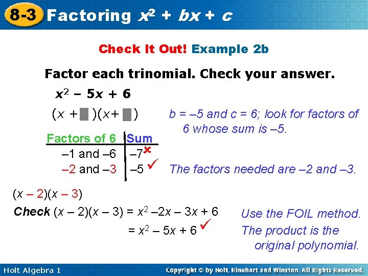 8 3 Factoring x 2 bx c Example