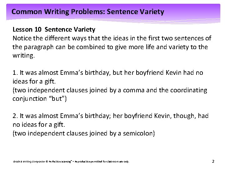 Common Writing Problems Sentence Variety Lesson 10 Sentence
