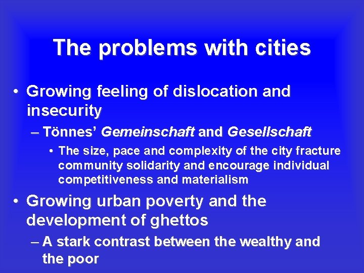 Chapter Ten The City and City Life Objectives