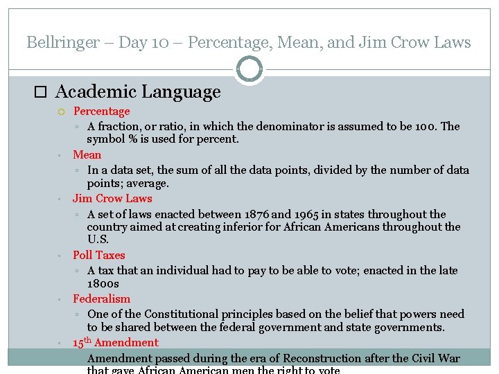 U S History Math Bellringer Day 10 Percentage