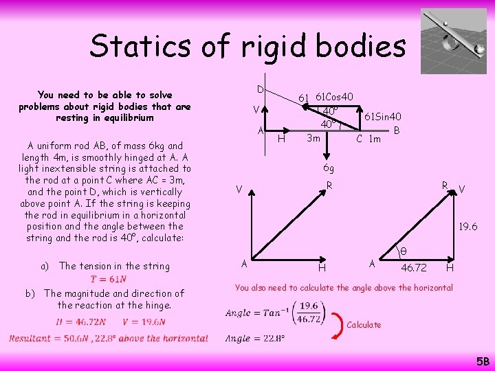 Teachings for exercise 5 b Statics of rigid