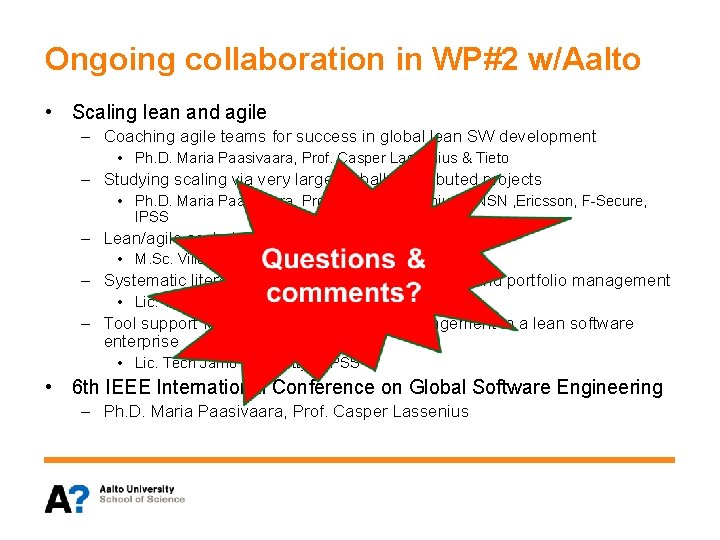 Overview of collaboration in WP2 with Aalto Jarno