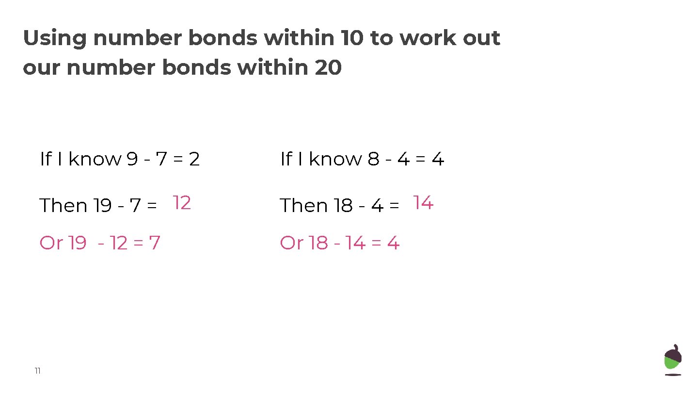 Mathematics Using number bonds within 20 for subtraction