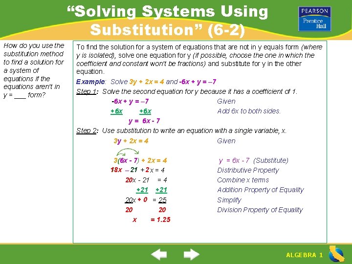 Lesson 6 2 WarmUp ALGEBRA 1 Solving Systems