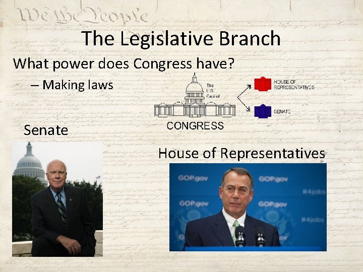 The Constitution The Legislative Branch What power does