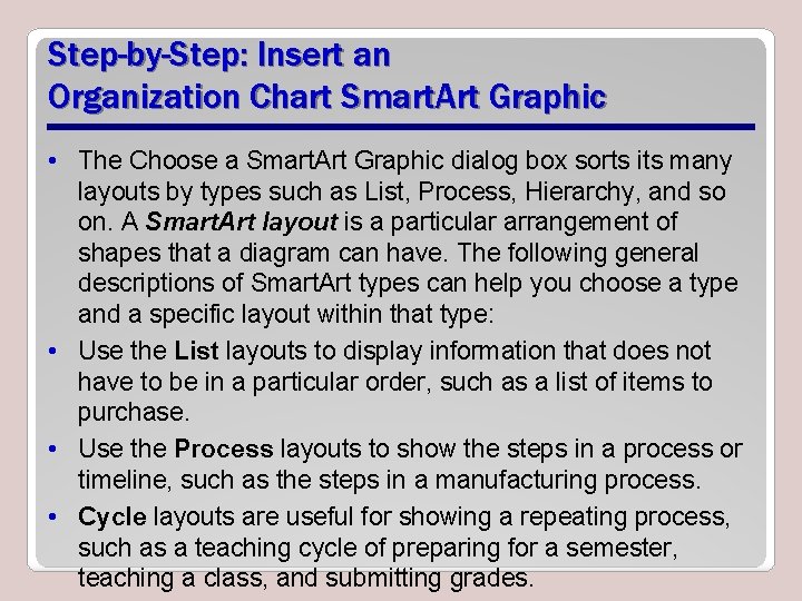 Creating Smart Art Graphics Lesson 7 Objectives Software