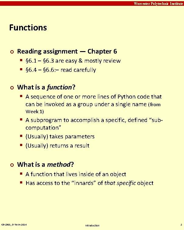 Carnegie Mellon Worcester Polytechnic Institute More About Functions