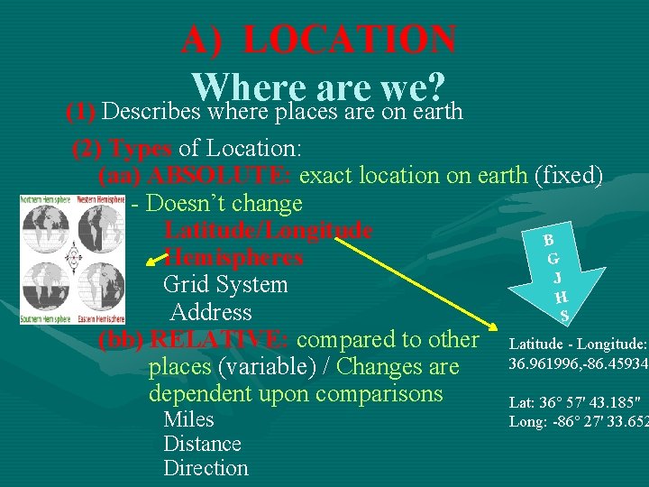 Intro Unit Vocabulary Location Absolute Location Relative Location
