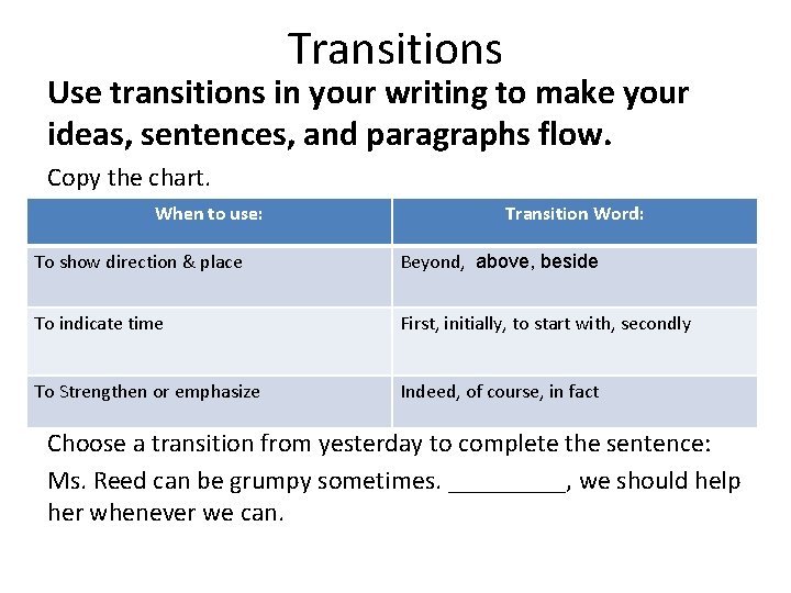 Transitions Ms Shope Ms Bowers Transitions Copy all