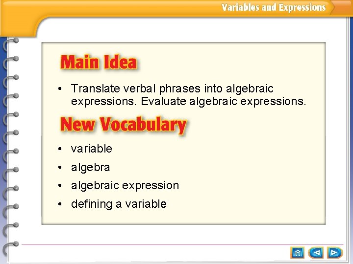 Main Idea and New Vocabulary Example 1 Translate