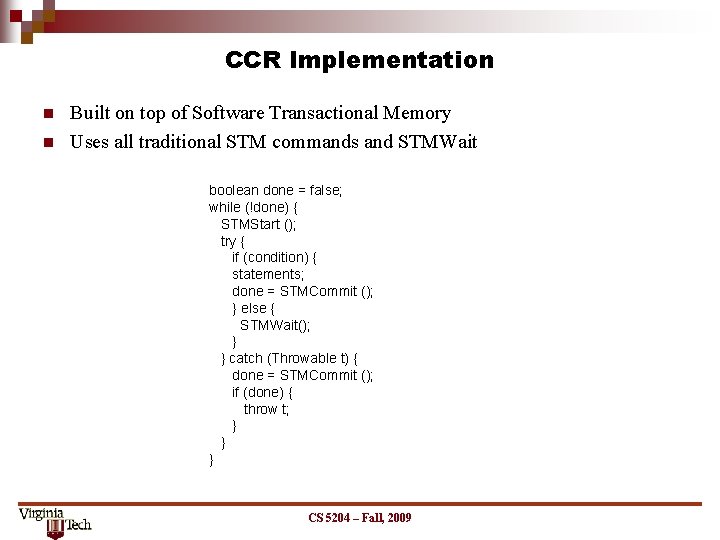 Software Transactional Memory and Conditional Critical Regions WordBased