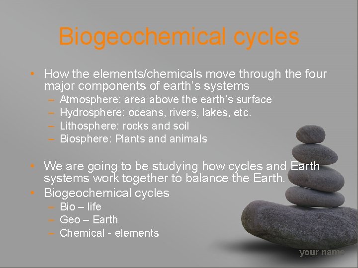Earth Geological Cycles Bio and Chemical cycles your