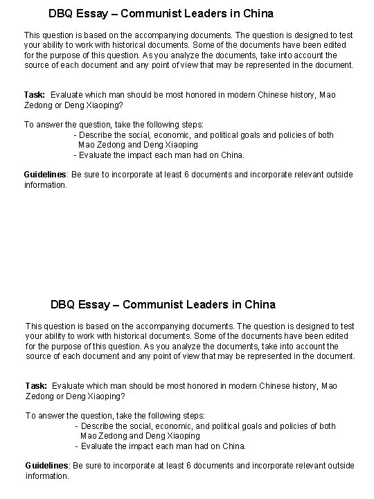 DBQ Communist Leaders in China Document 1 Mao