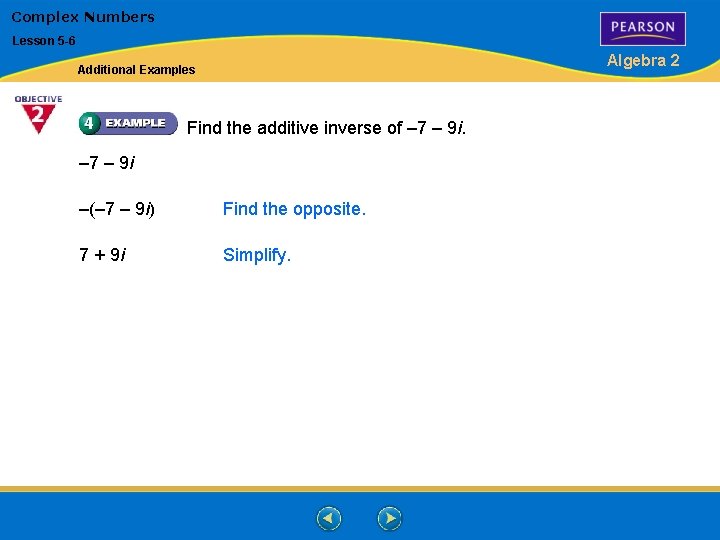 Complex Numbers Lesson 5 6 Algebra 2 Additional